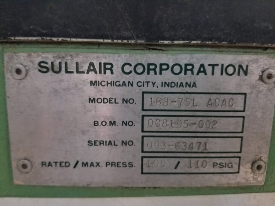 Sullair 16B-75L Compressor - Used Equipment